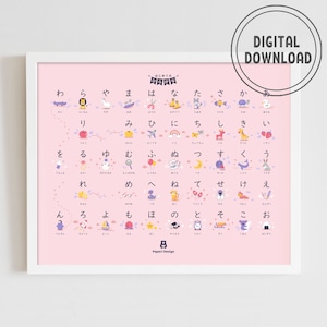 Hiragana Chart Pink, PRINTABLE Educational Hiragana Poster, DIGITAL ...