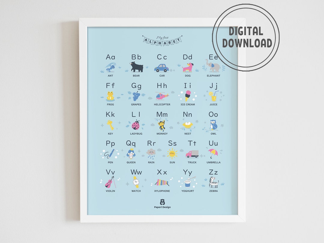Alphabet Chart Blue, PRINTABLE Educational Poster, DIGITAL DOWNLOAD ...