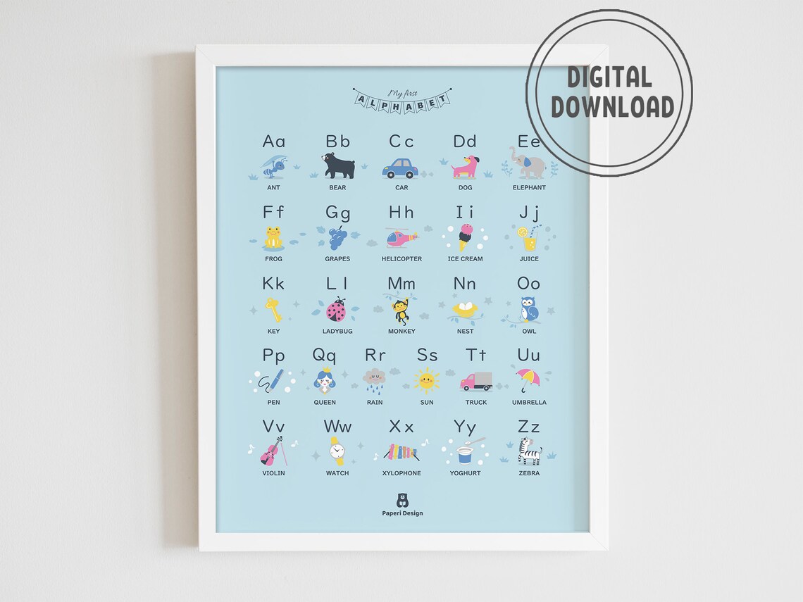 Alphabet Chart Blue PRINTABLE Educational Poster DIGITAL - Etsy