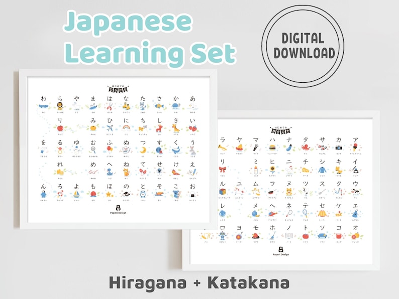 Hiragana & Katakana Poster Set | Japanese Alphabet Chart Bundle ...