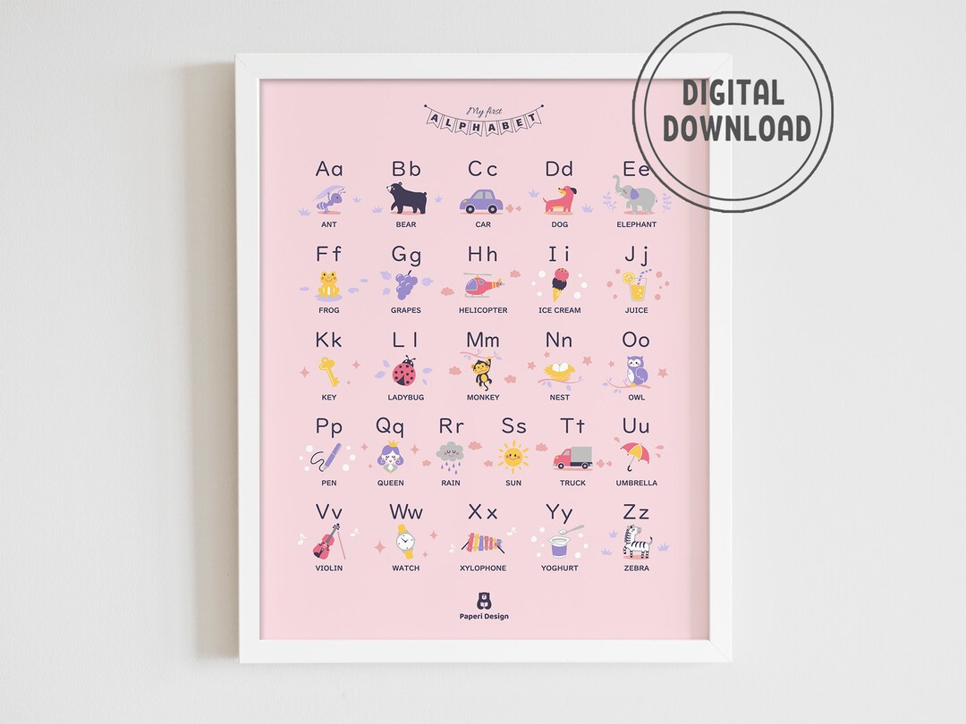Alphabet Chart Pink, PRINTABLE Educational Poster, DIGITAL DOWNLOAD ...