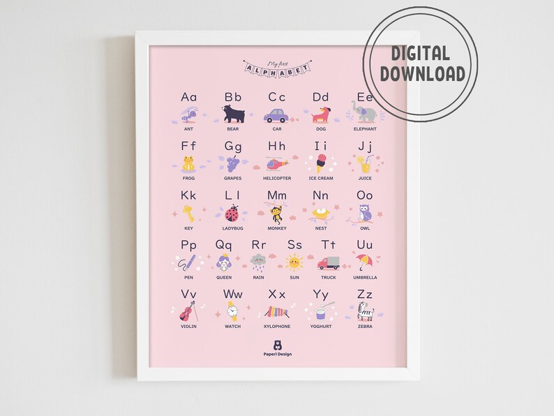 Alphabet Chart Pink, PRINTABLE Educational Poster, DIGITAL DOWNLOAD ...