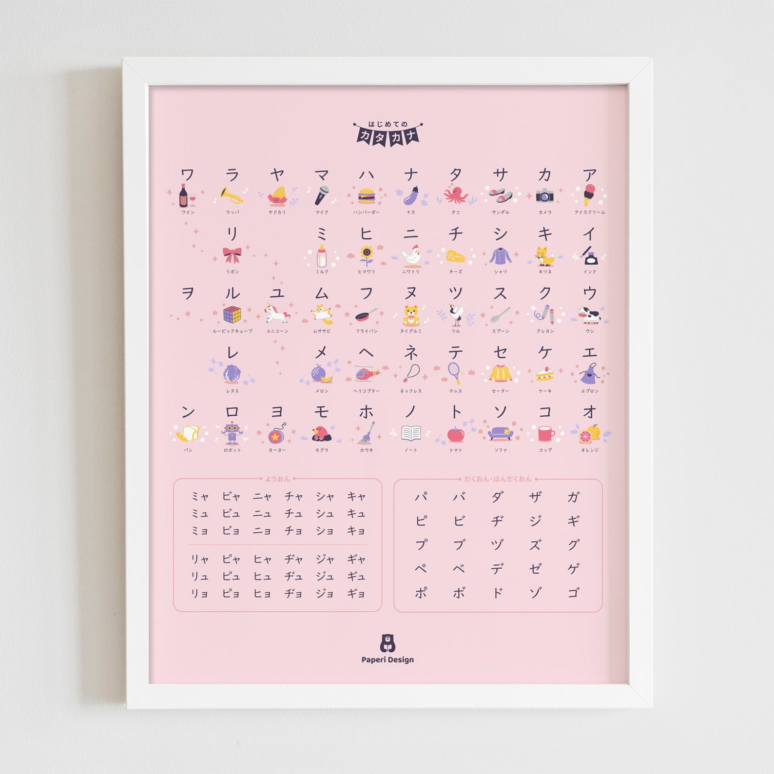 Katakana Chart Print With Voiced Sound/p-sound/contracted Sound 20x16in ...