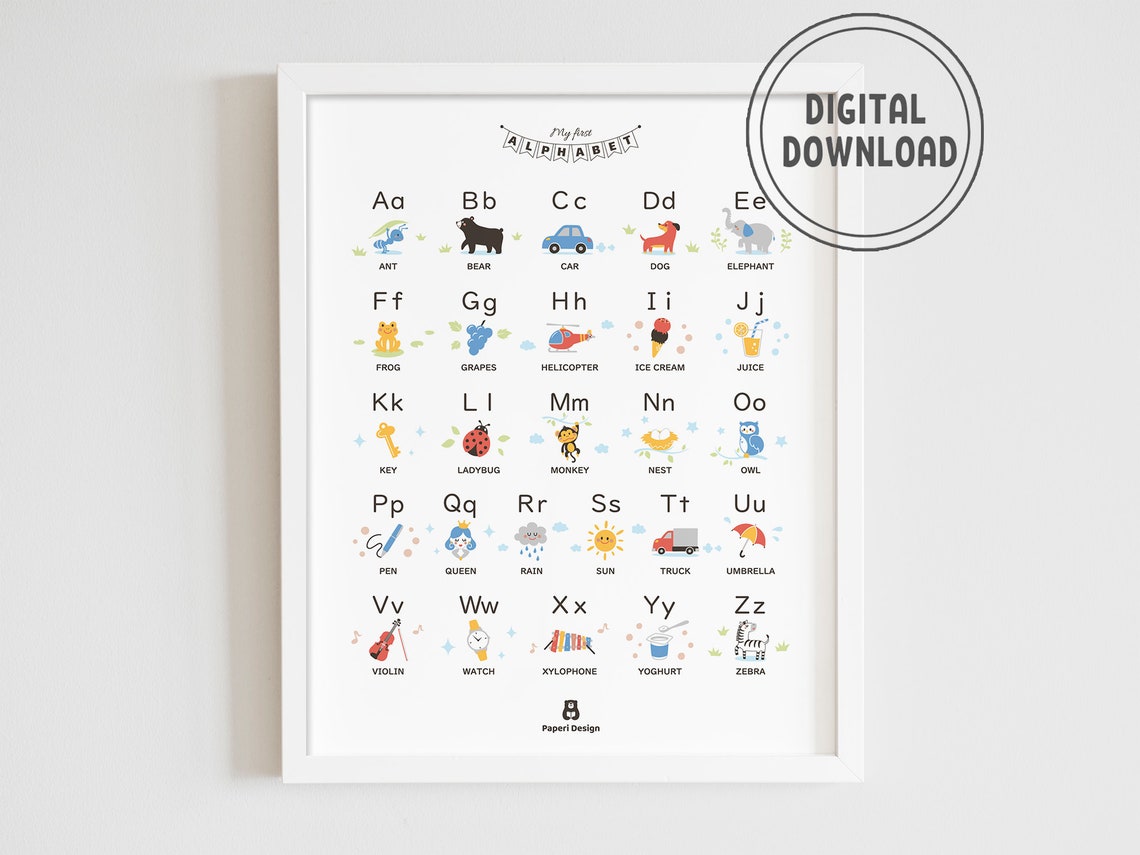 Alphabet Chart White, PRINTABLE Educational Poster, DIGITAL DOWNLOAD ...