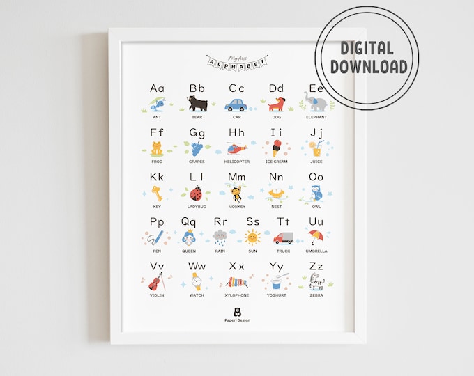 Alphabet Chart Pink, PRINTABLE Educational Poster, DIGITAL DOWNLOAD ...