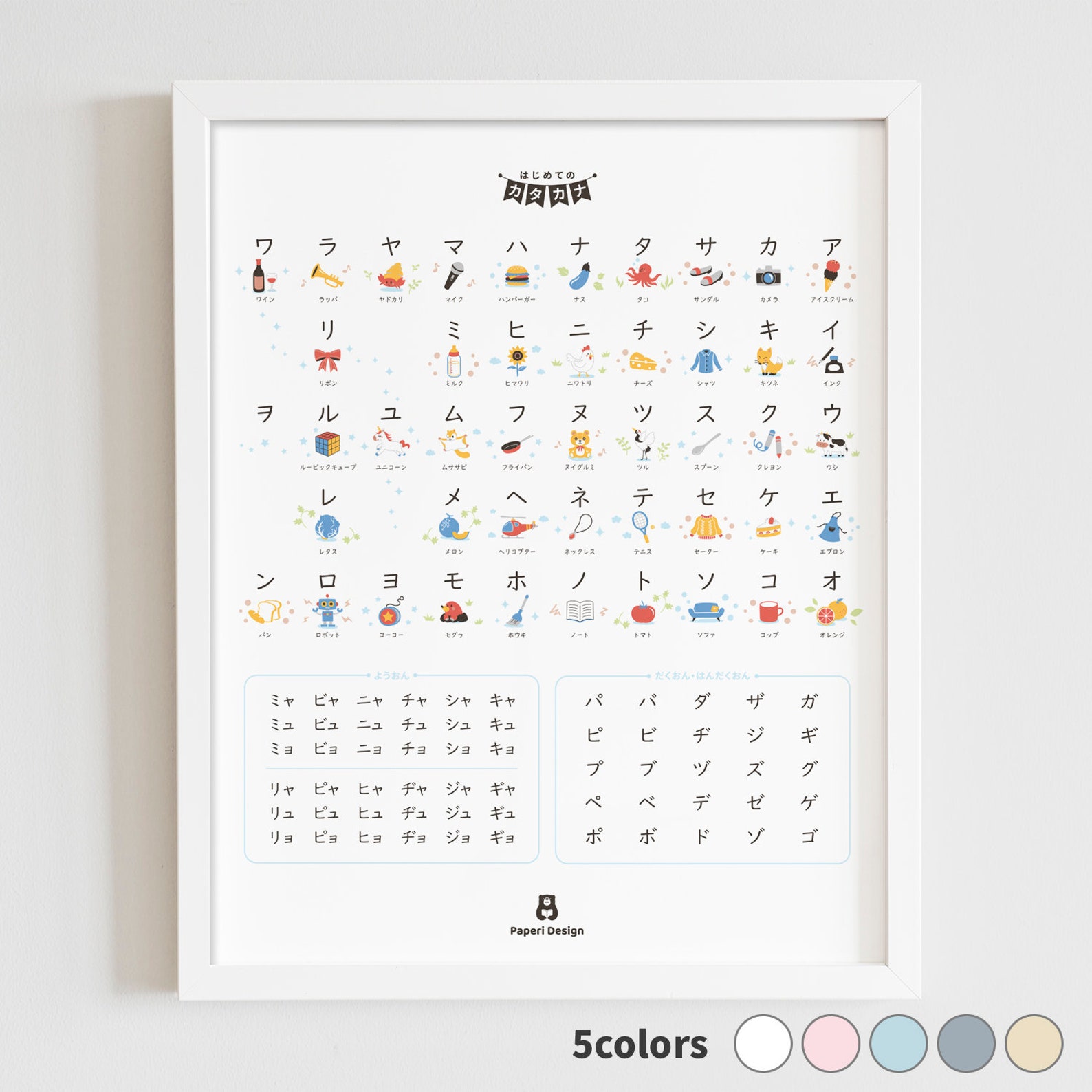 Katakana Chart Print With Voiced Sound/p-sound/contracted Sound 20x16in ...