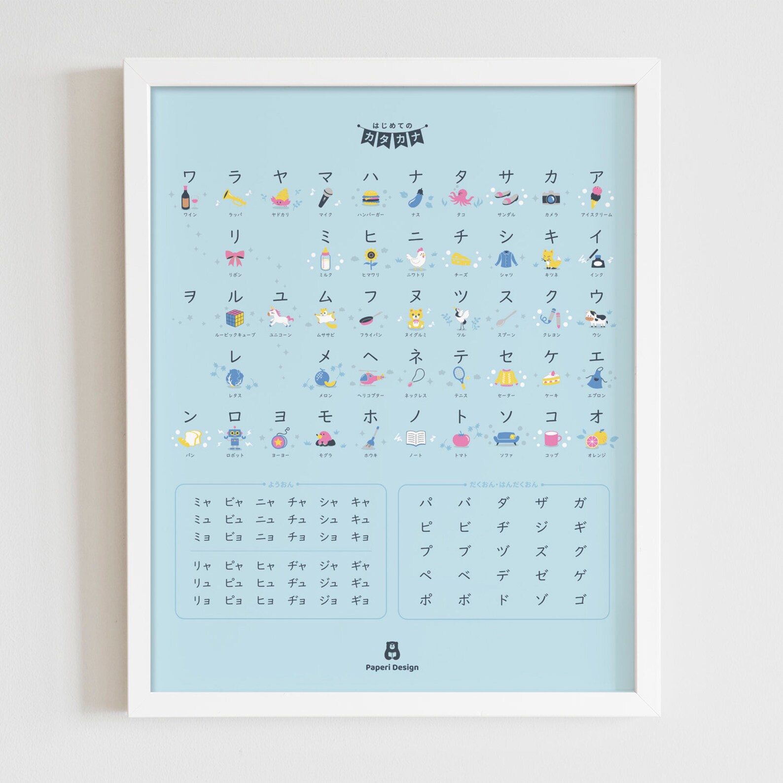 Katakana Chart Print With Voiced Sound/p-sound/contracted Sound 20x16in ...