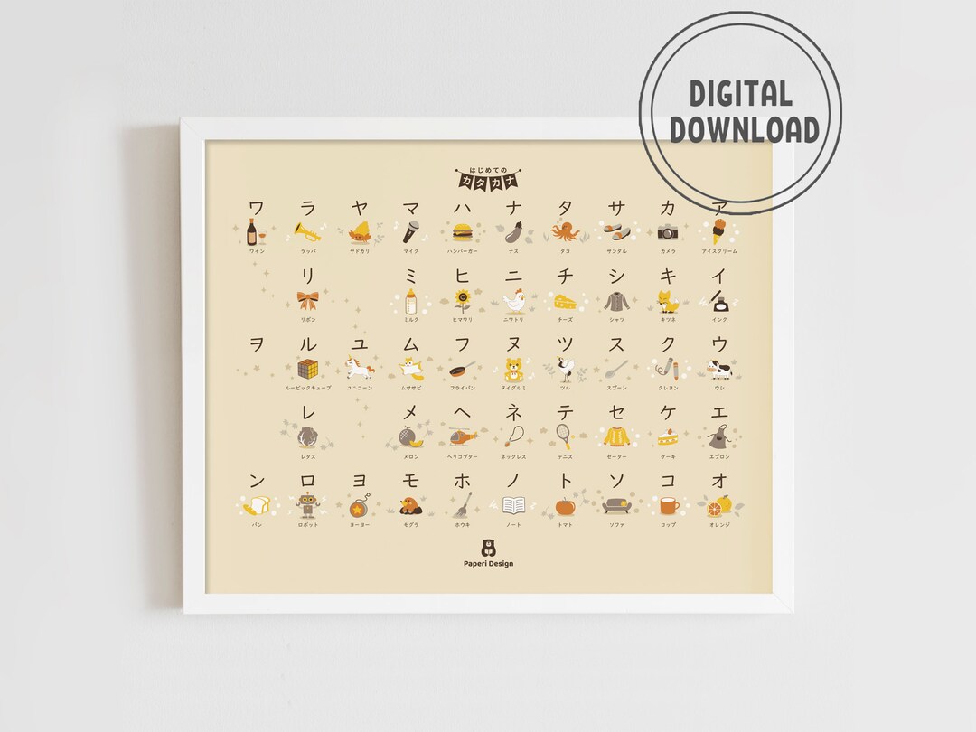 Katakana Chart Beige, PRINTABLE Educational Katakana Poster, DIGITAL ...