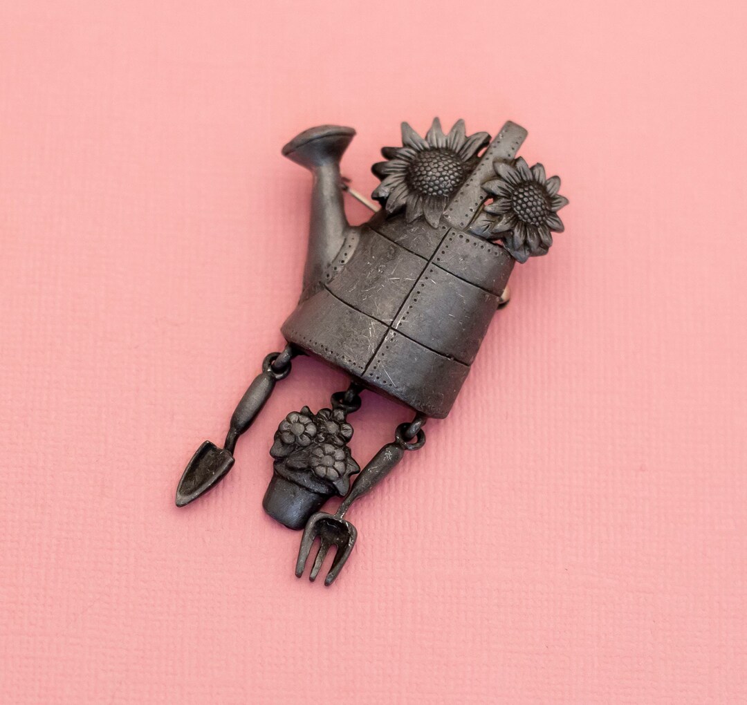 Vintage Silver Tone Garden Watering Can Brooch | H28 - Etsy