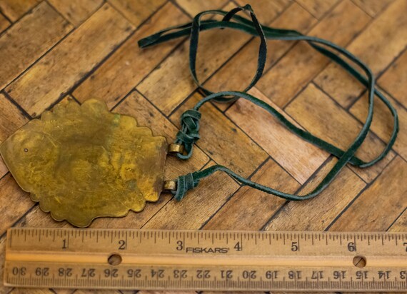 30 inch, Vintage Copper Abstract Pendant Green Leathe… - Gem