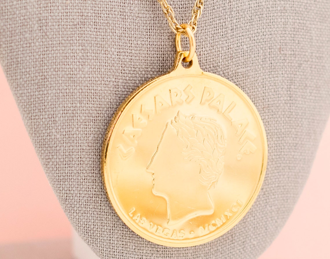 Vintage Caesar Coin Necklace | Caesar's Palace Necklace | Gold Tone ...