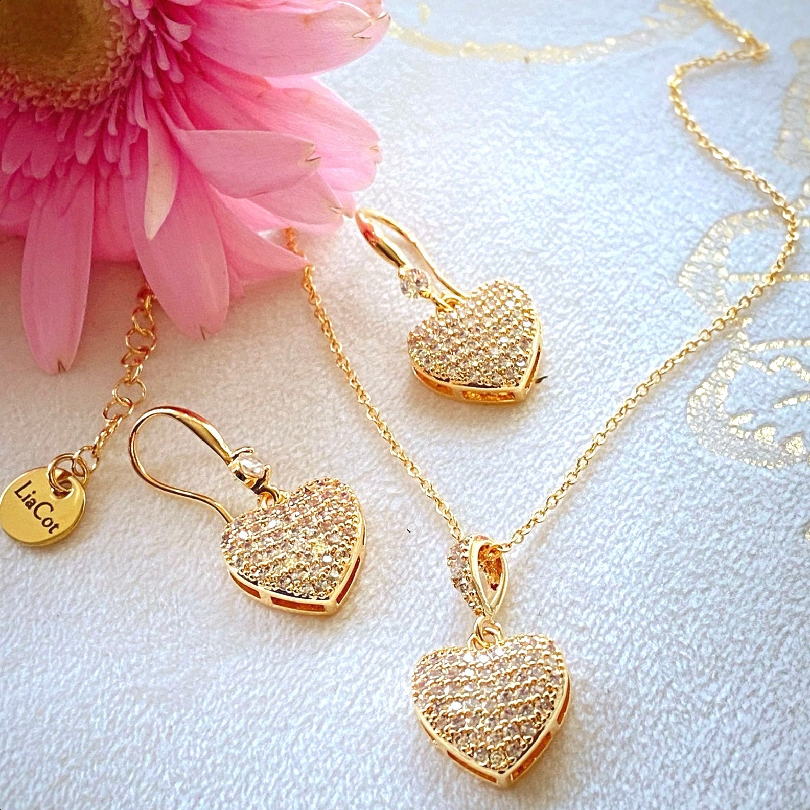 Necklace and earrings set gold jewellery for special occasions for bride anniversary Mothers Day gift. Etsy