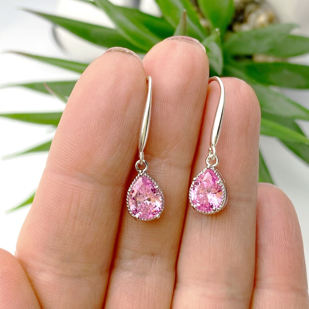 Art Deco Pink Dangle Drop Earrings Sterling Silver Hooks - Etsy UK