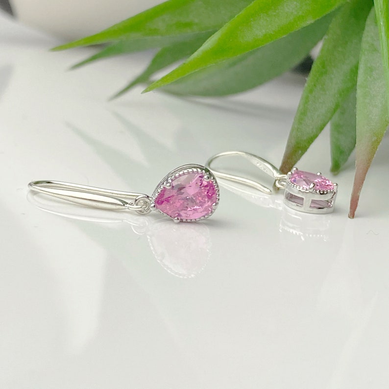 Art Deco Pink Dangle Drop Earrings Sterling Silver Hooks - Etsy