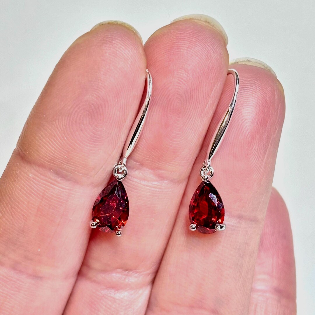 Tiny Red Drop Earrings With 925 Sterling Silver Hooks, Small Little ...