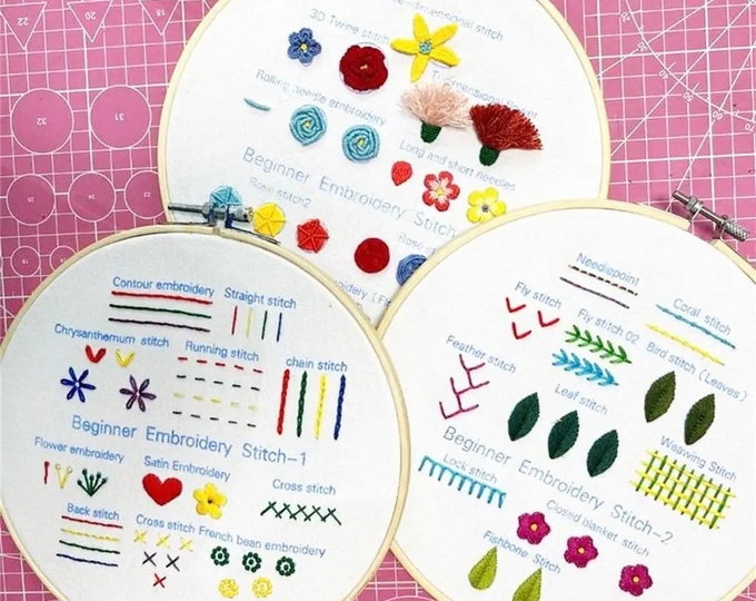 Beginners Embroidery Stitch Practice Kit With Bamboo Embroidery Hoop ...