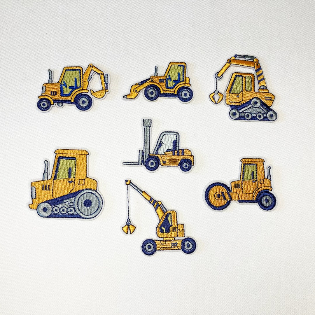 Construction Iron On/sew on Embroidered Patches, Kids, Digger, Crane ...