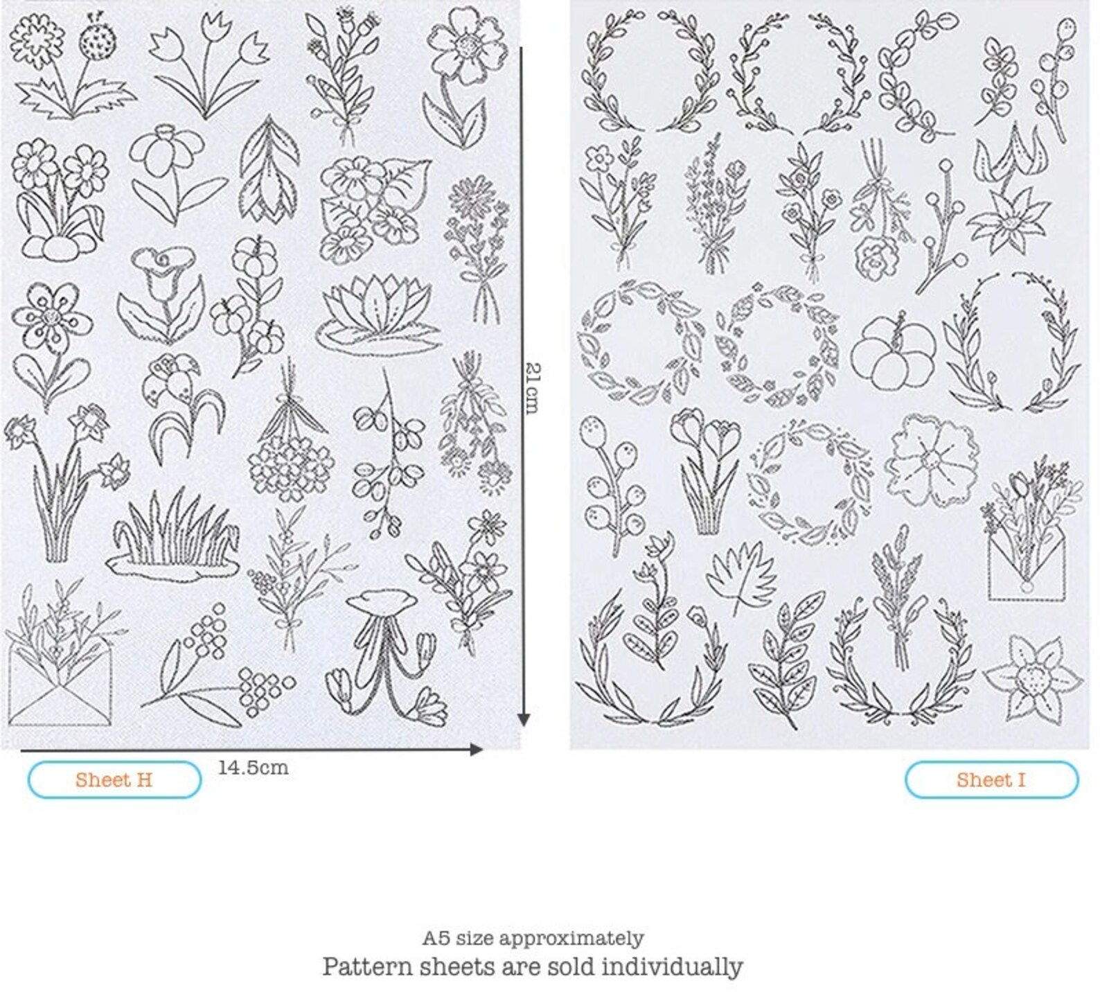 A5 Size Daisy Floral Stick & Stitch Patterns, Alphabet . Embroidery ...