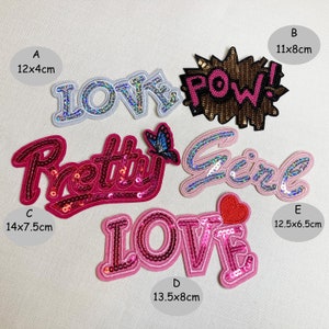 Sequin Patches, Iron on Patch, Girls, Sparkle, Hearts, Love, Unicorn ...
