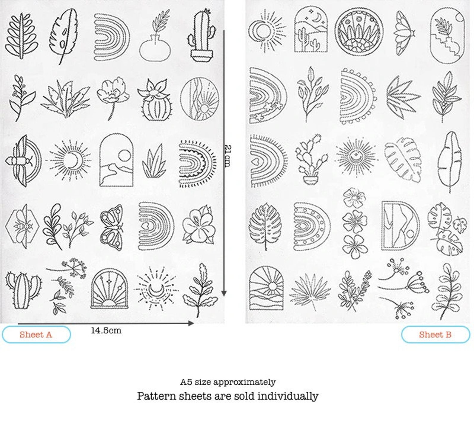 A5 Size Daisy Floral Stick & Stitch Patterns, Alphabet . Embroidery ...