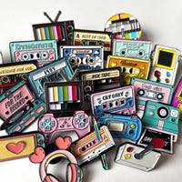 90s Nostalgia Enamel Pin in Neon Pink, Teal, Yellow - Retro Fashion ...