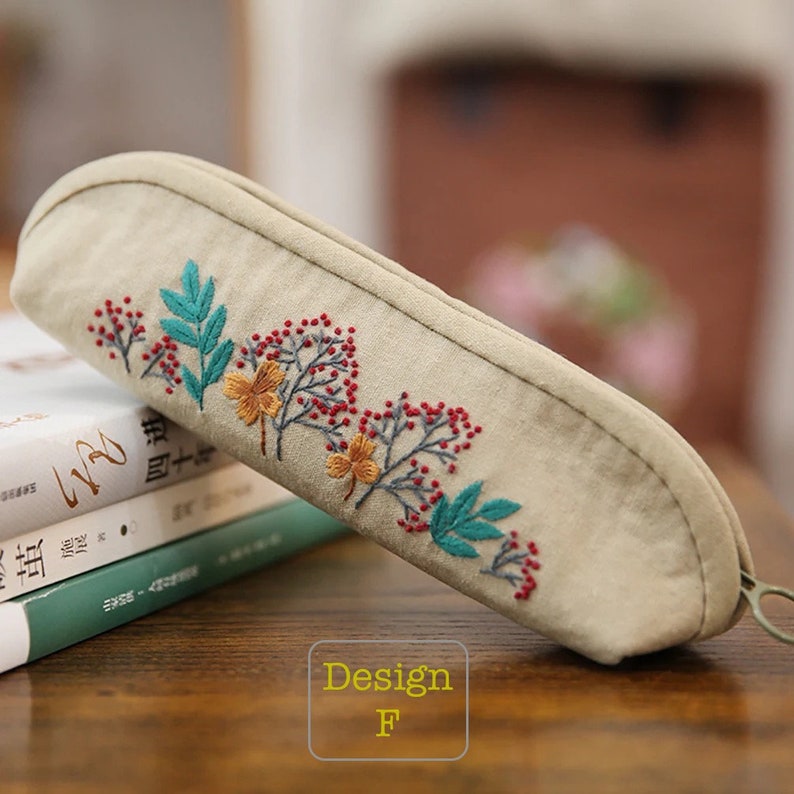 Floral Embroidery Kit, Pencil Case, Make up Bag, Sewing, Complete Kit ...