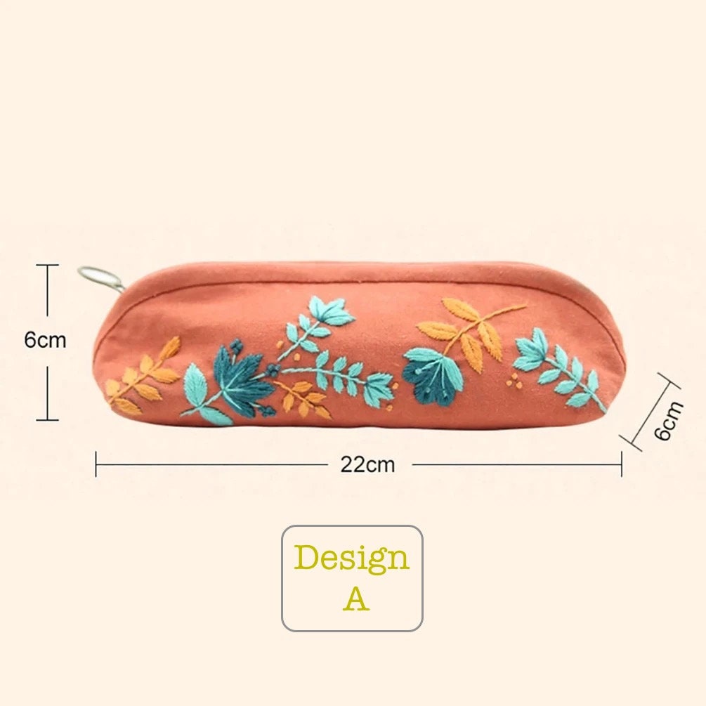 Floral Embroidery Kit, Pencil Case, Make up Bag, Sewing, Complete Kit ...