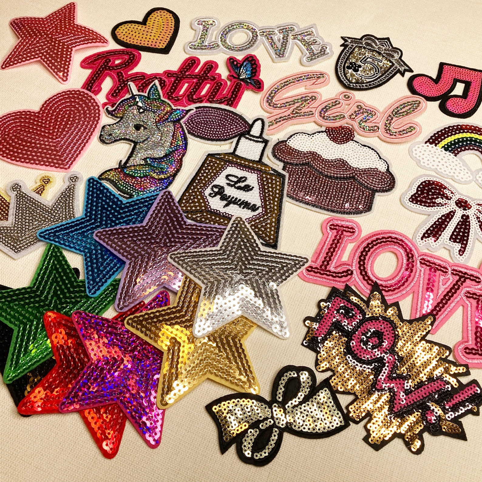 Sequin Patches, Iron on Patch, Girls, Sparkle, Hearts, Love, Unicorn ...