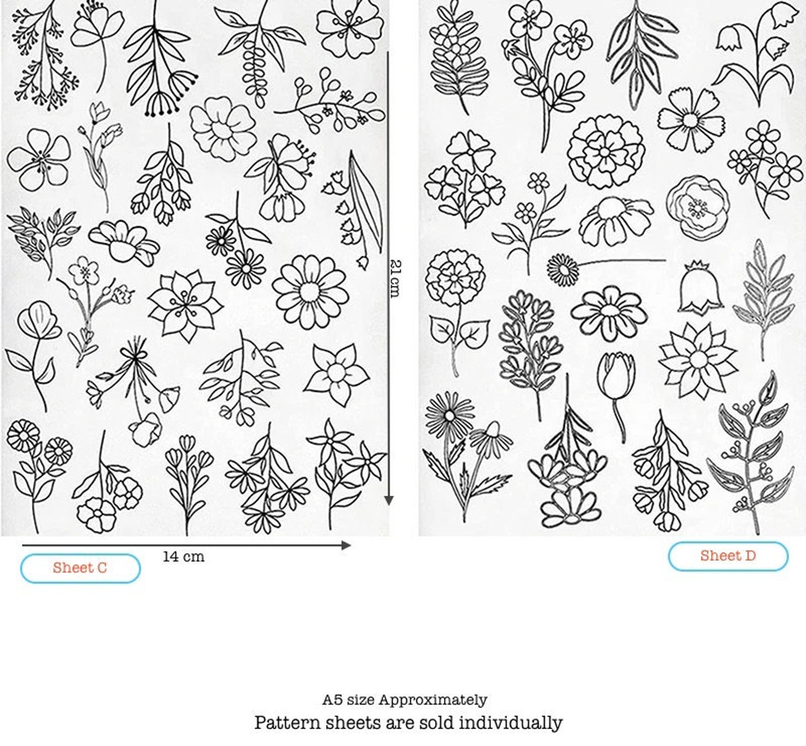 A5 Size Daisy Floral Stick & Stitch Patterns, Alphabet . Embroidery ...