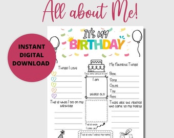 Editable Kids Birthday Interview, Yearly Questions Keepsake, Customize ...
