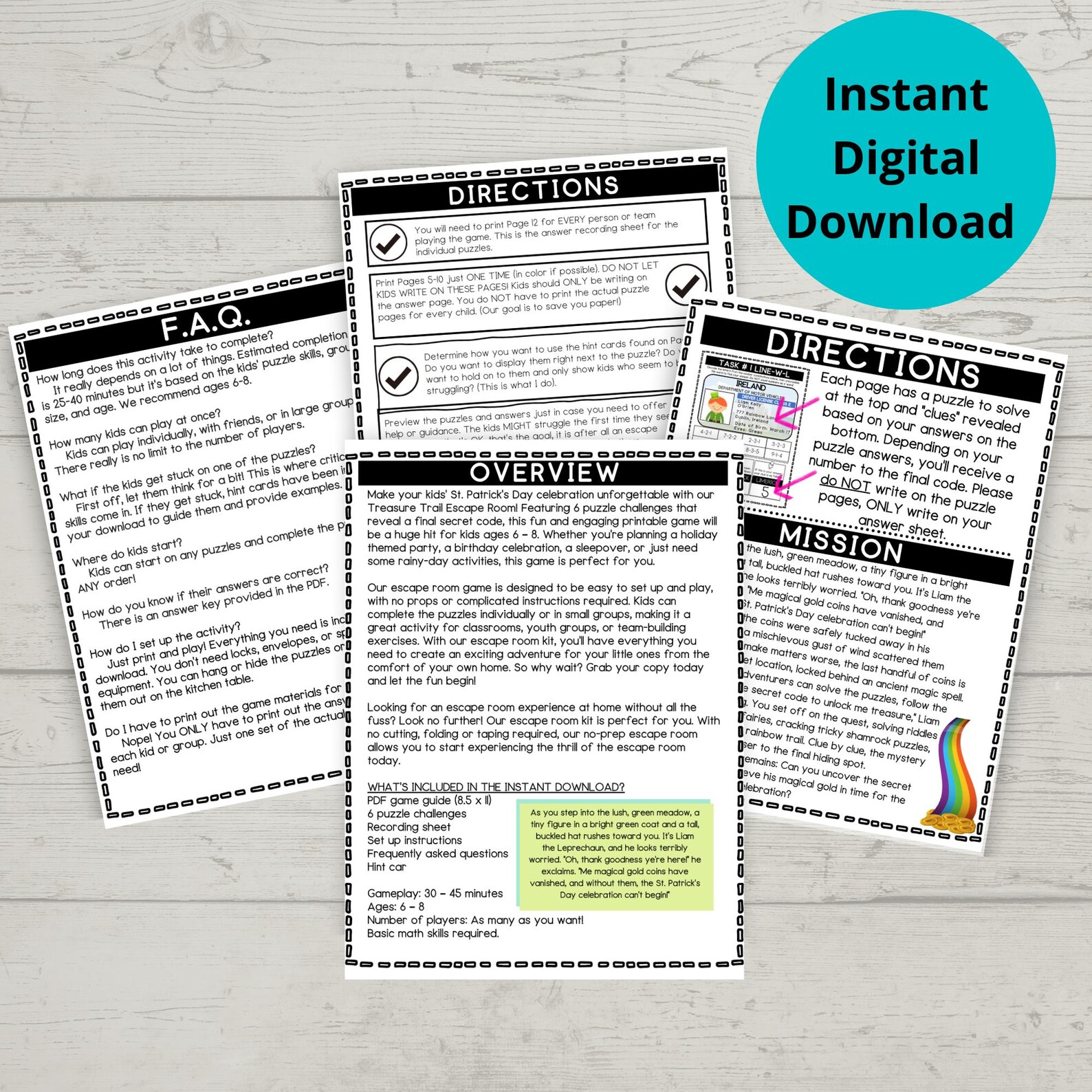 St. Patrick's Day Escape Room, Kids St. Patrick's Day Game, Escape Room ...