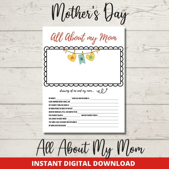 All About My Mom PRINTABLE Fill in the Blank Gift for | Etsy