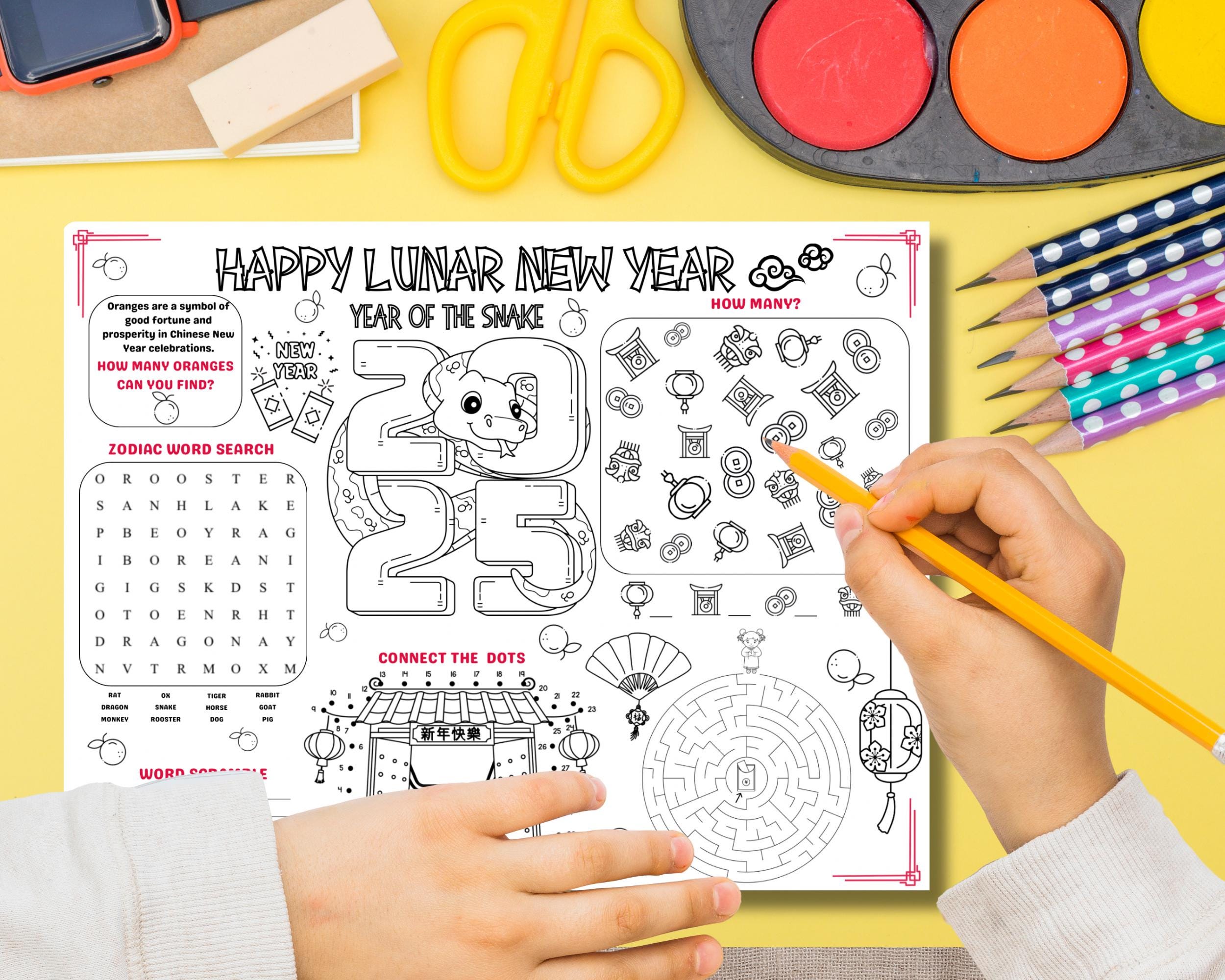 Lunar New Year Kids Printable Activity Sheet, Chinese New Year, Year of ...