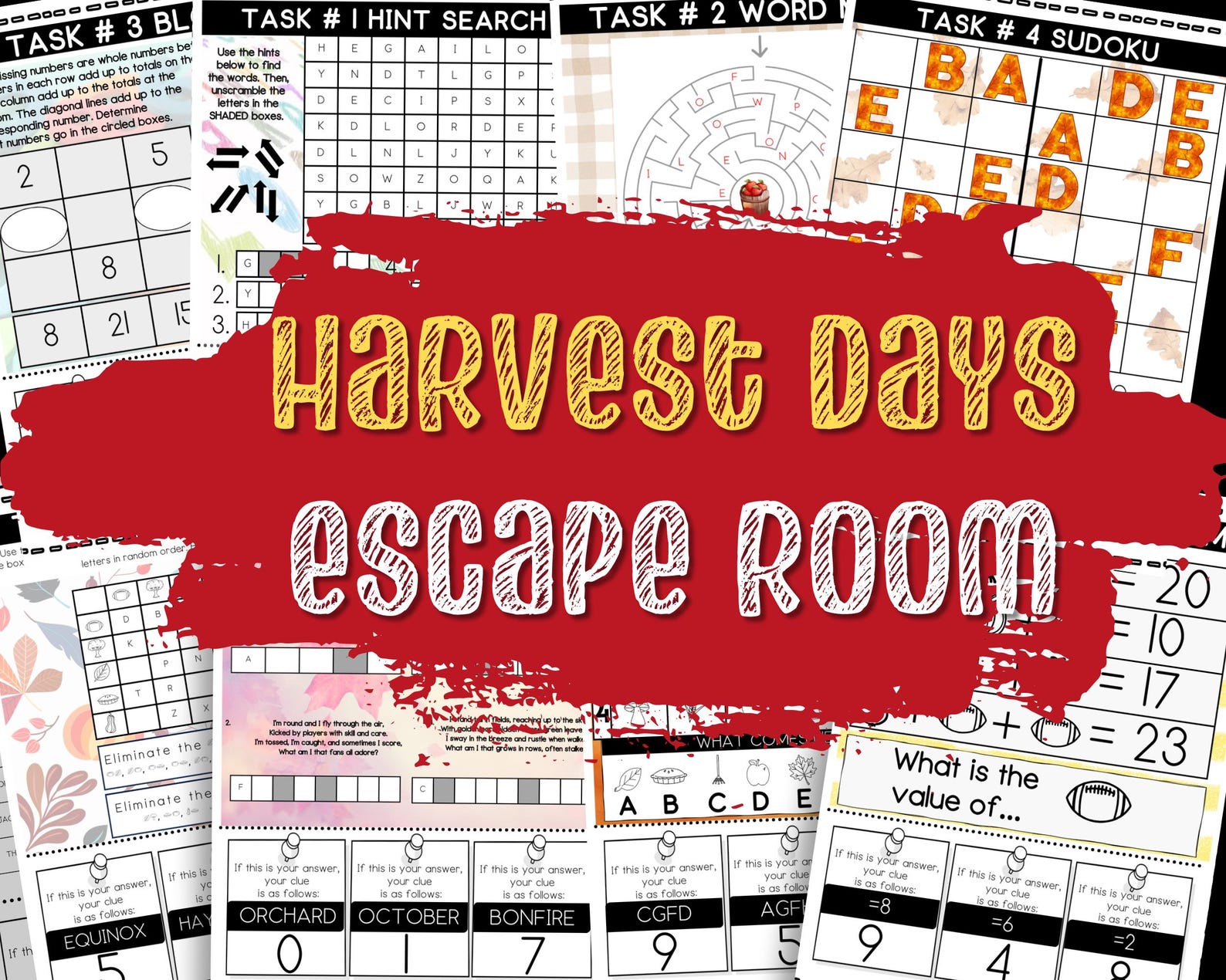 Autumn Harvest Escape Room, Kids Printable Puzzle Game (instant ...