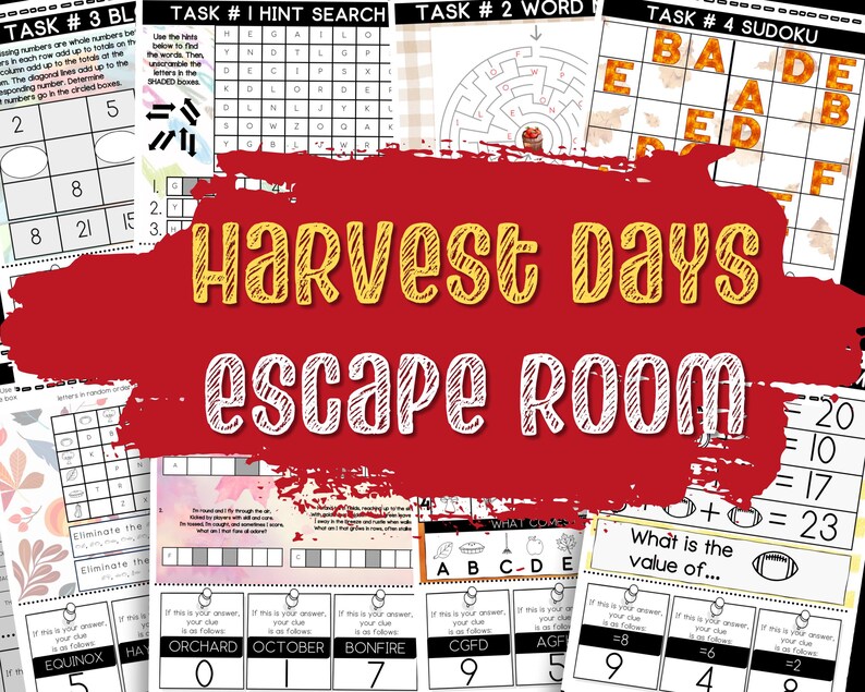 Autumn Harvest Adventure Escape Room, Printable Escape Room Kit ...