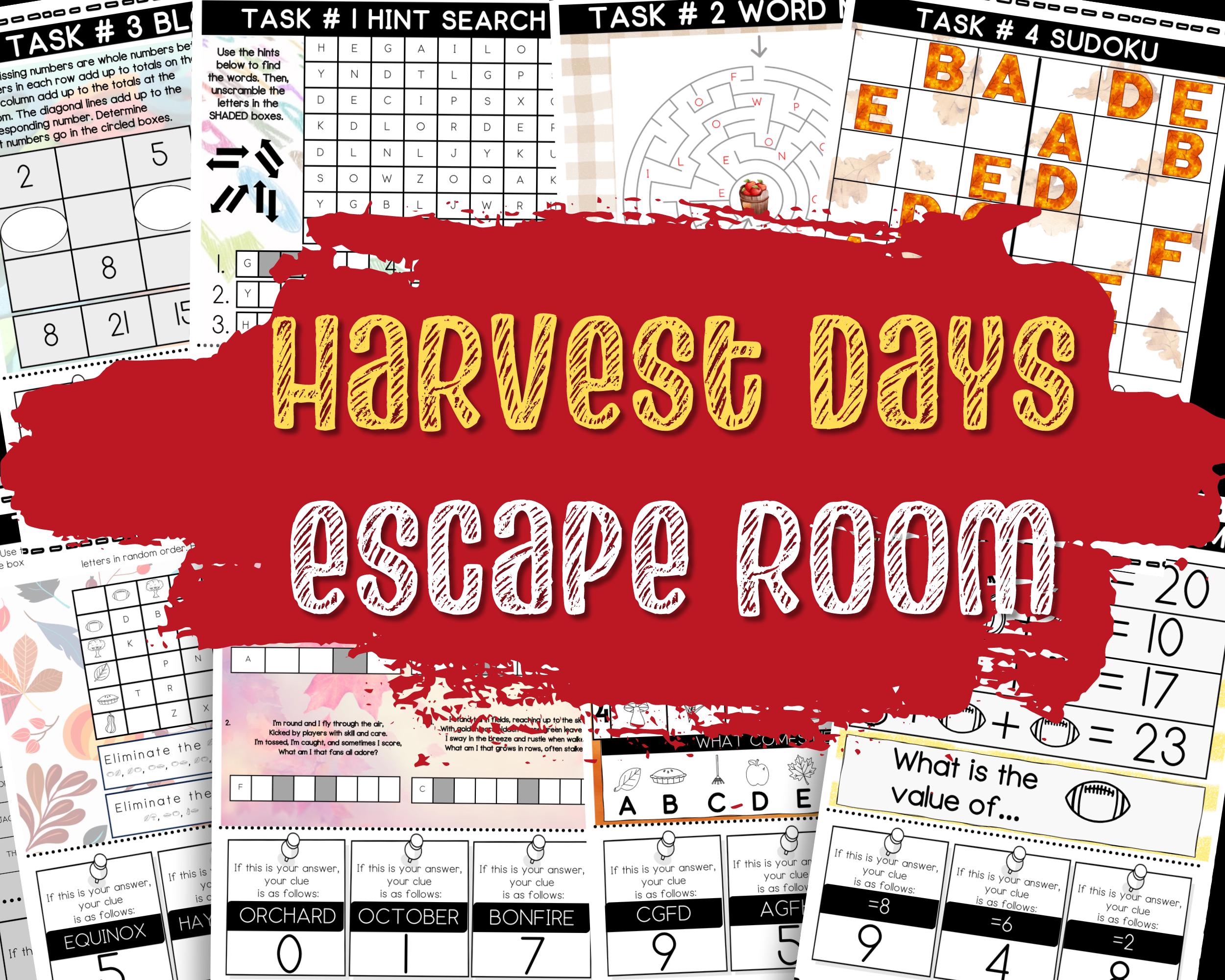 Autumn Harvest Adventure Escape Room, Printable Escape Room Kit ...