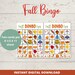 Printable Fall/autumn Bingo Thanksgiving Game Thanksgiving - Etsy