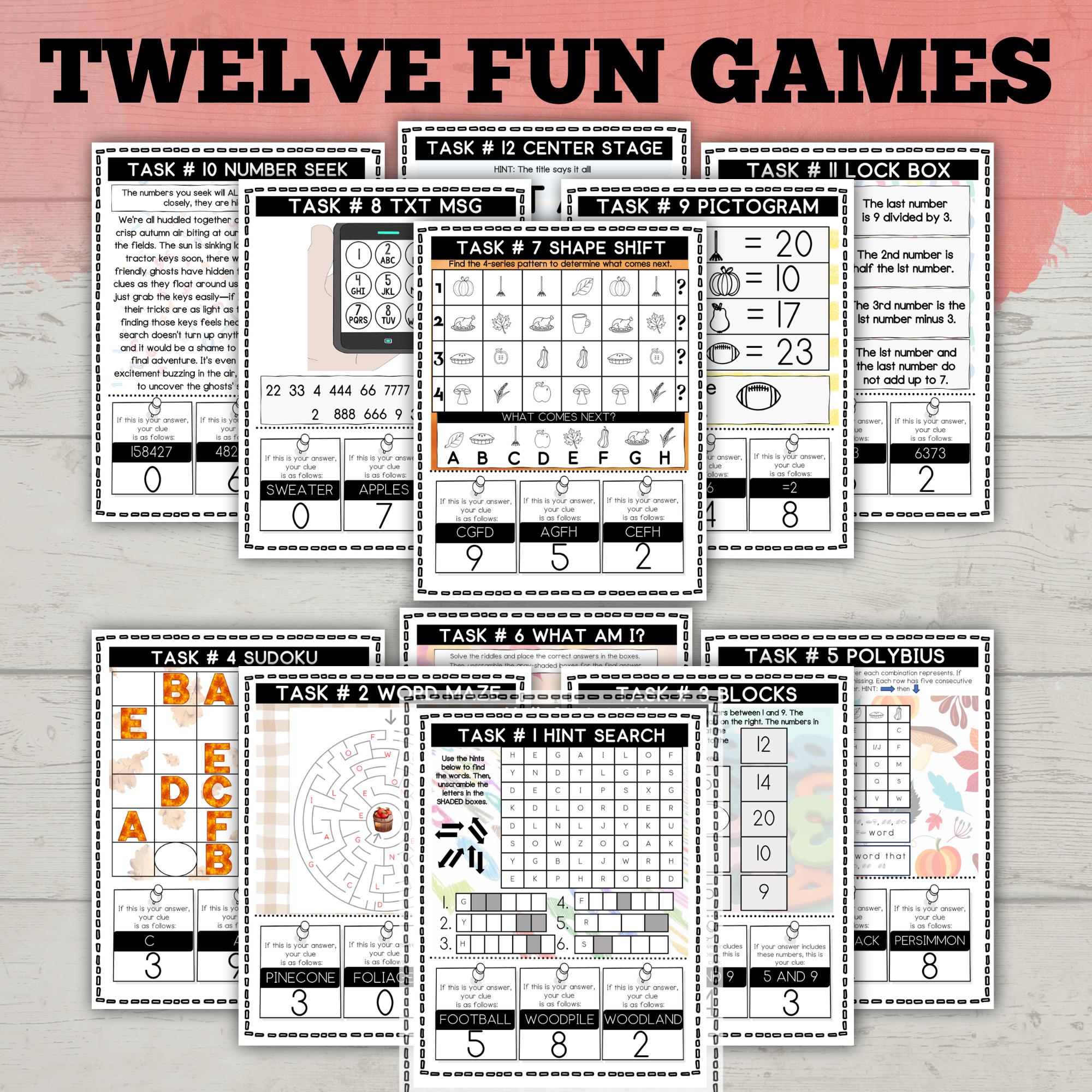 Autumn Harvest Escape Room, Kids Printable Puzzle Game (instant ...
