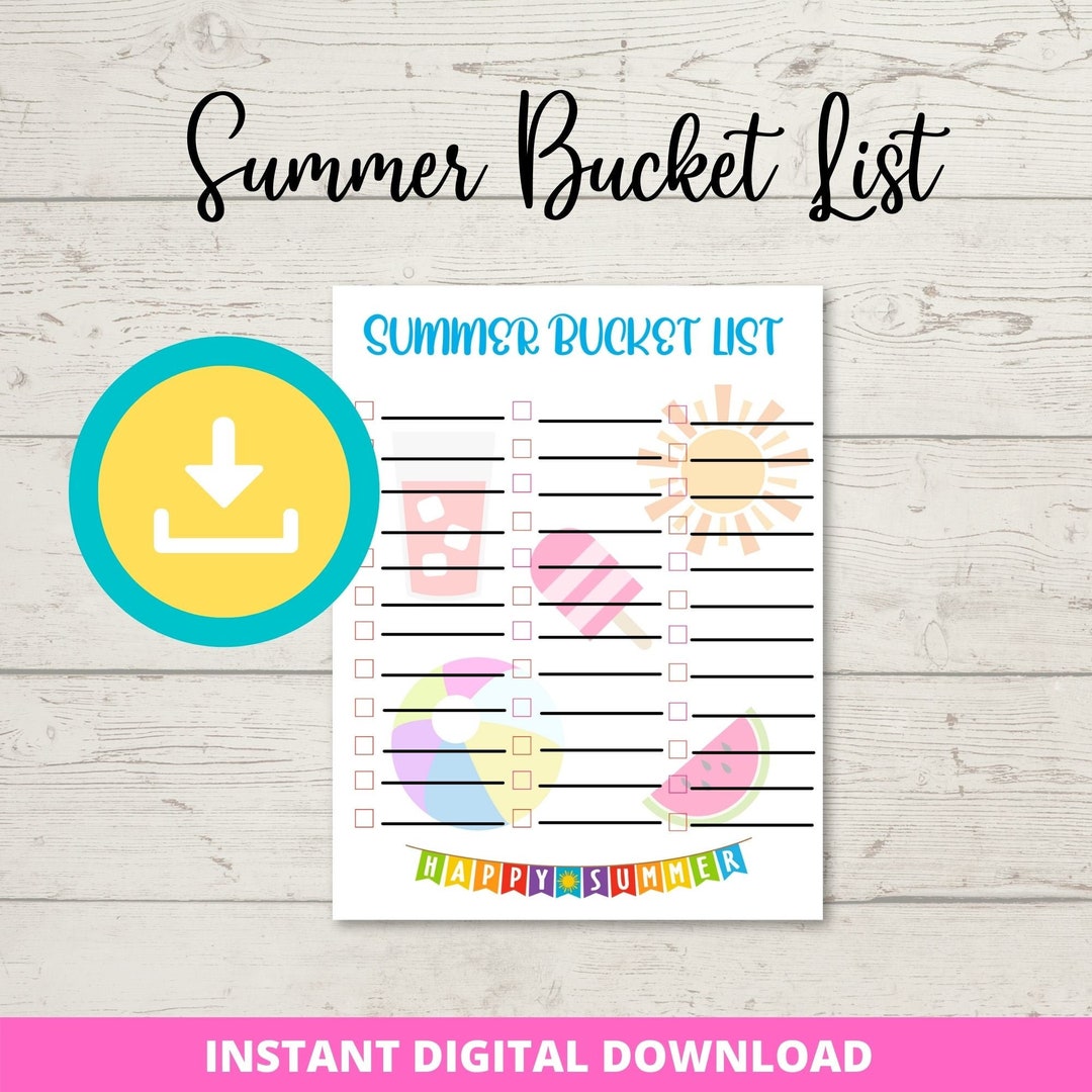 Printable Blank Summer Bucket List - Etsy