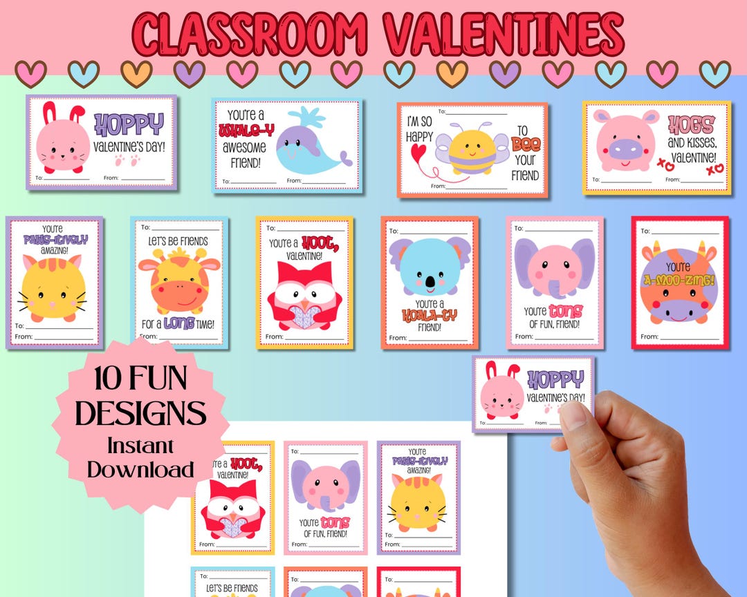 Kids Printable Classroom Valentines, Valentine’s Day Cards, Cards for ...