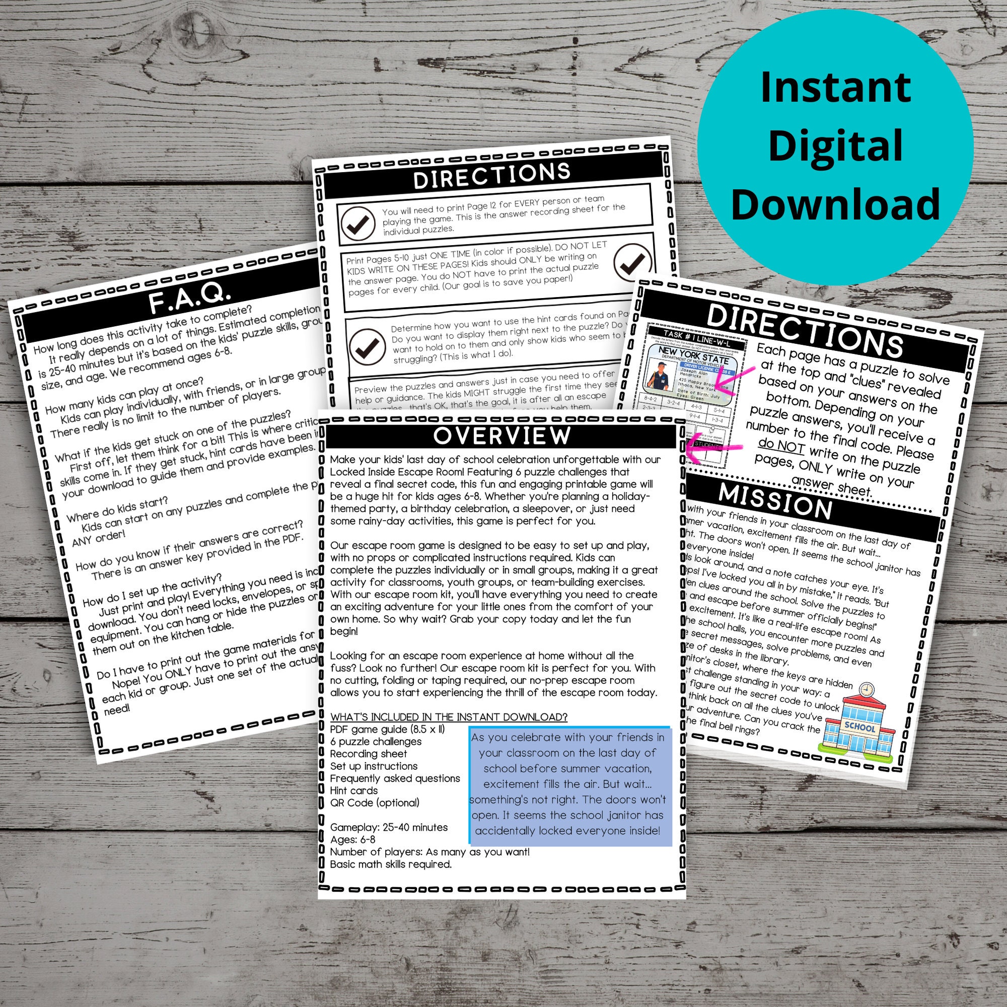 Last Day of School Escape Room, Printable Escape Room Kit, Instant ...