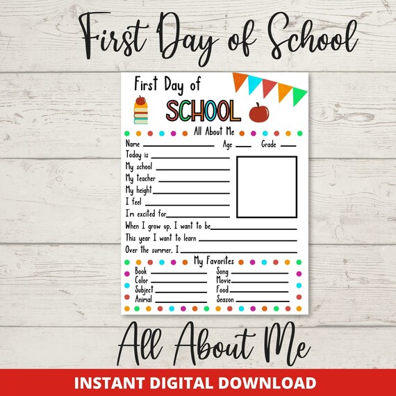 First/last Day of School All About Me Printable - Etsy