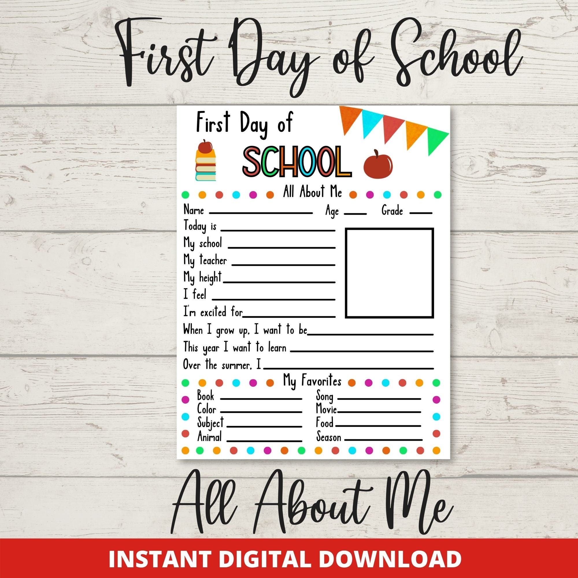 First/last Day of School All About Me, Printable, Questionnaire ...