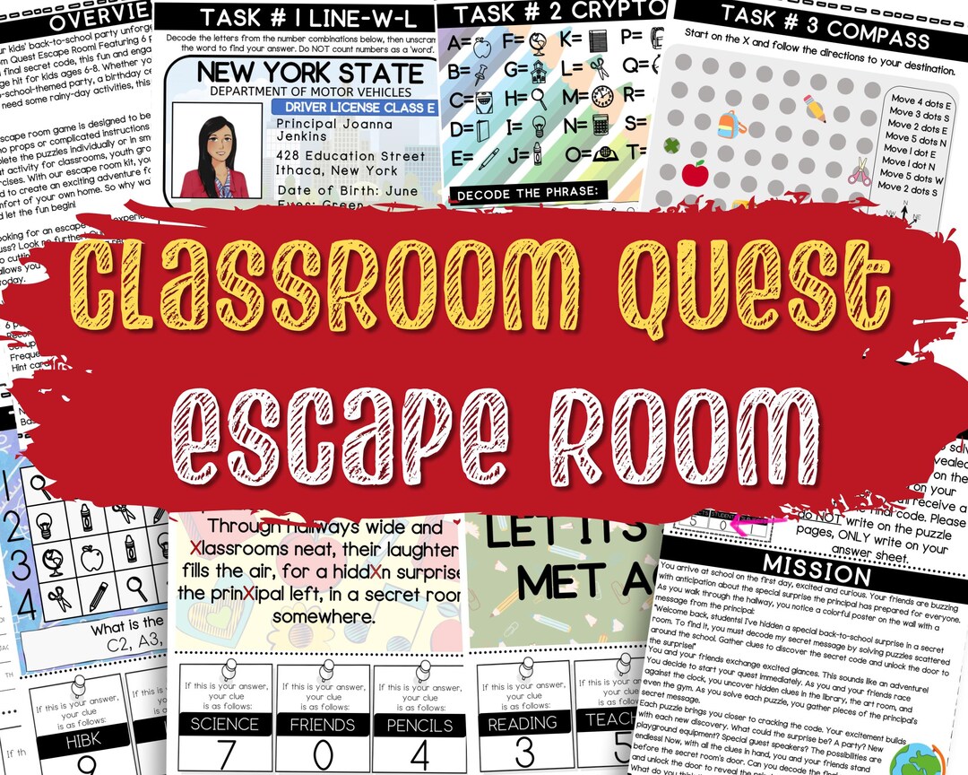 Back to School Adventure Escape Room, Printable Escape Room Kit ...