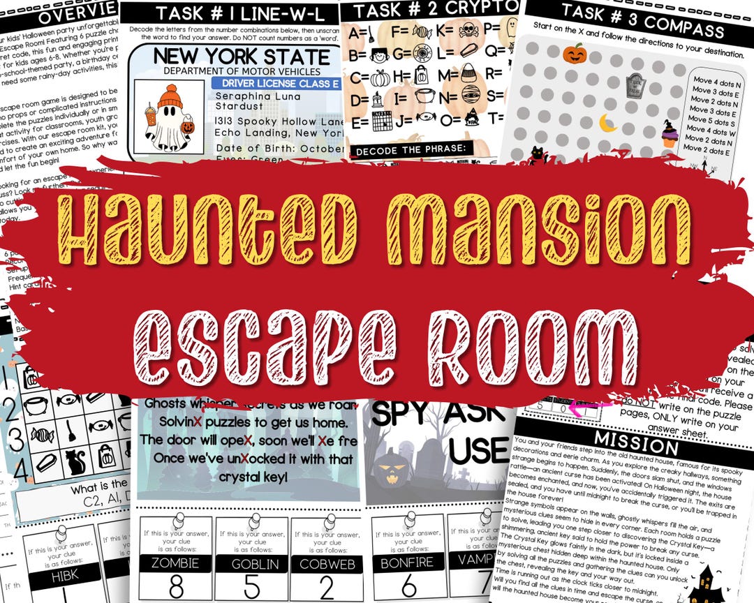 Halloween Haunted Mansion Escape Room, Kids Family Game (printable ...