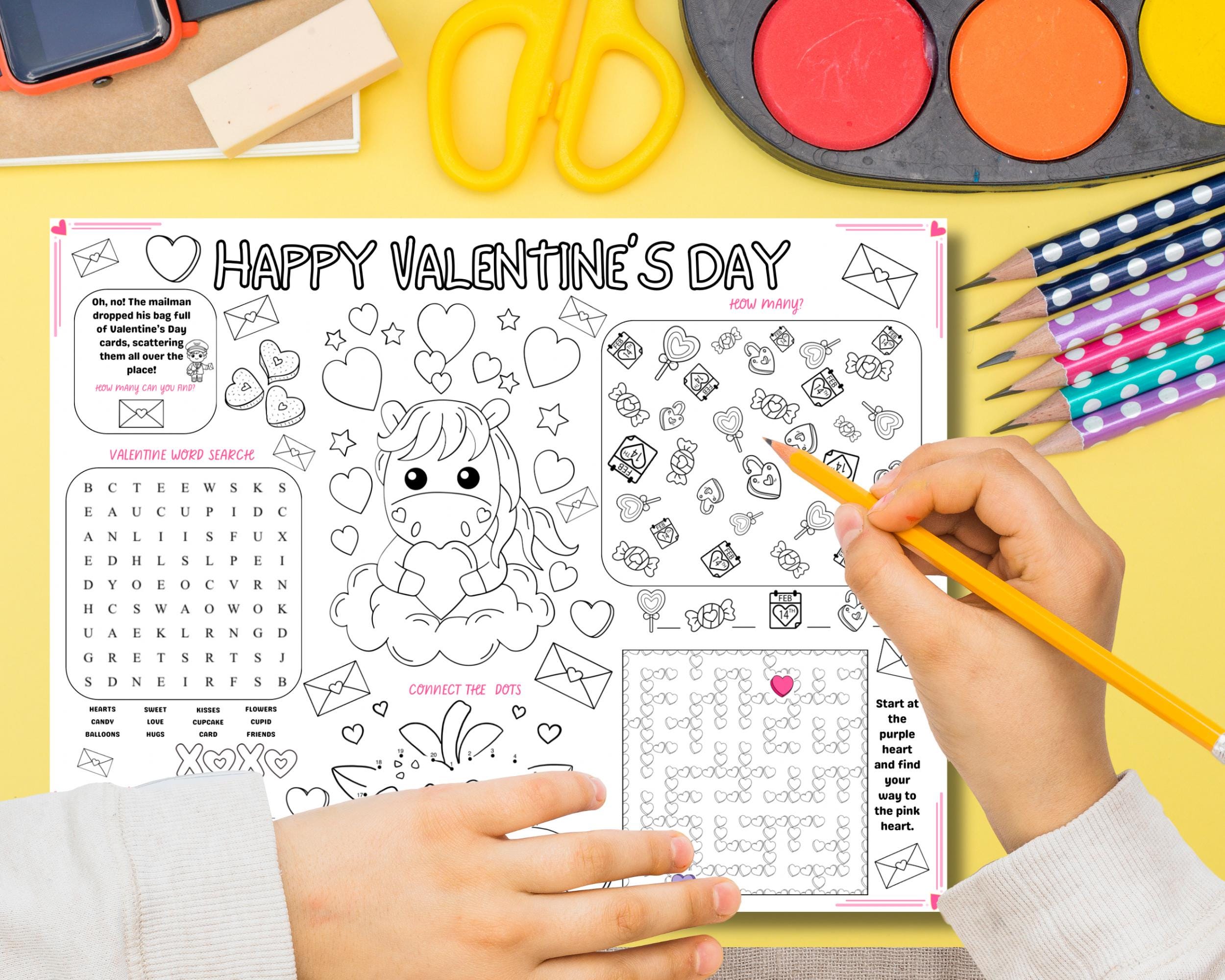 Kids Printable Valentine’s Activity Sheet, Puzzles, Word Games ...