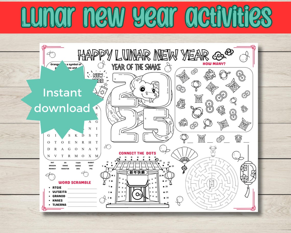 Lunar New Year Kids Printable Activity Sheet, Chinese New Year, Year of ...