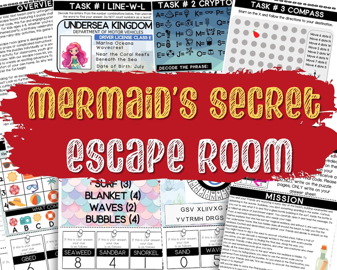 Mermaid's Secret Beach Escape Room Kit, Kids Family Game (printable ...