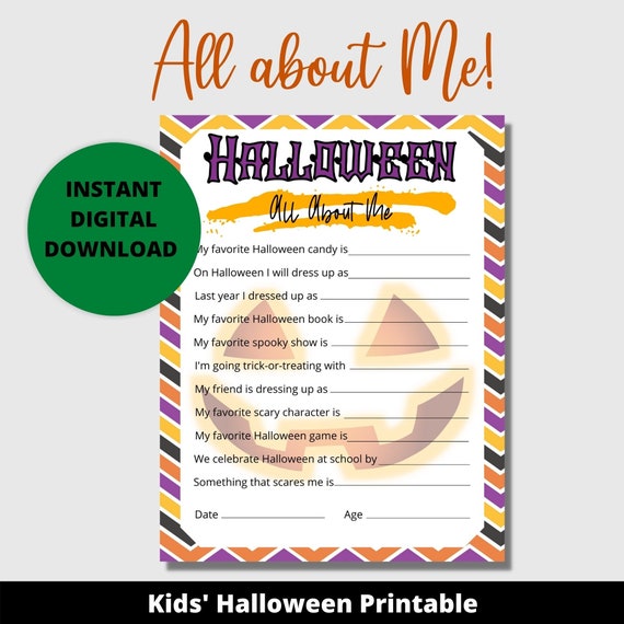 Halloween ALL ABOUT ME Sheets for Kids Printable Activity | Etsy