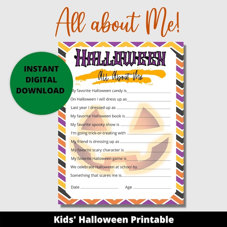 Halloween ALL ABOUT ME Sheets for Kids, Printable Activity ...